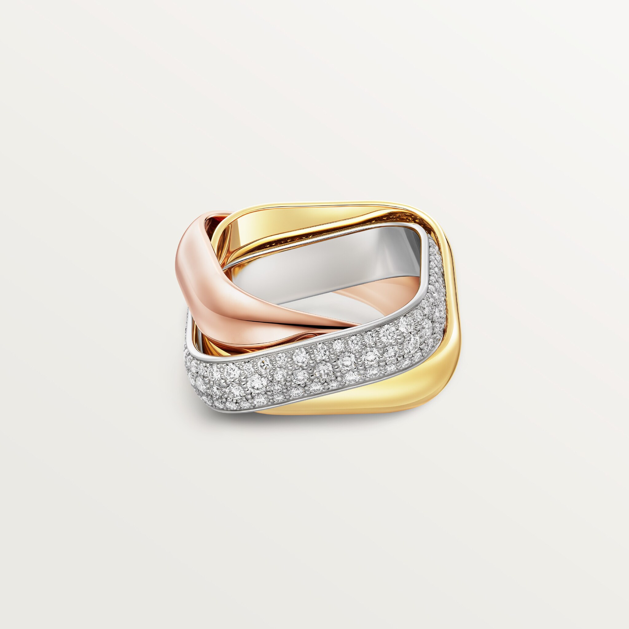 Trinity ring, cushion-shaped, large model, half-paved - Trinity | Cartier KWT