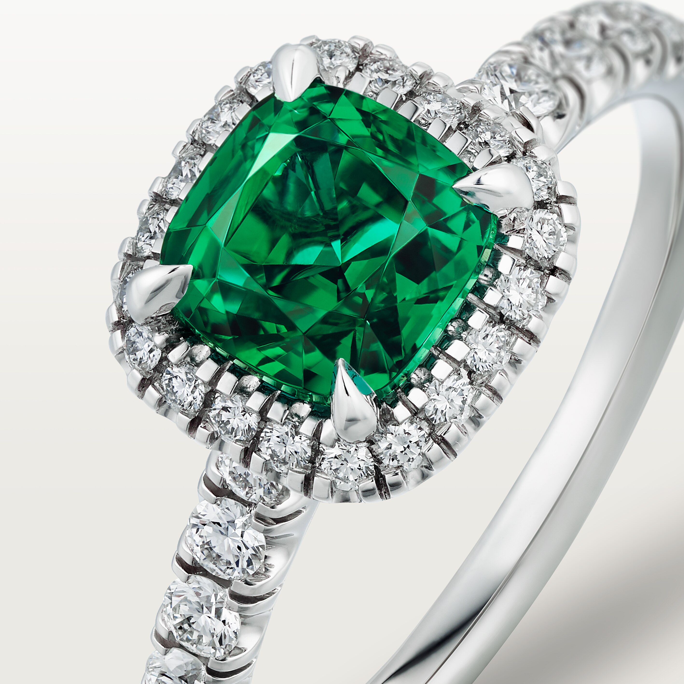 Cartier Destinée solitaire, cushion-cut emerald, paved