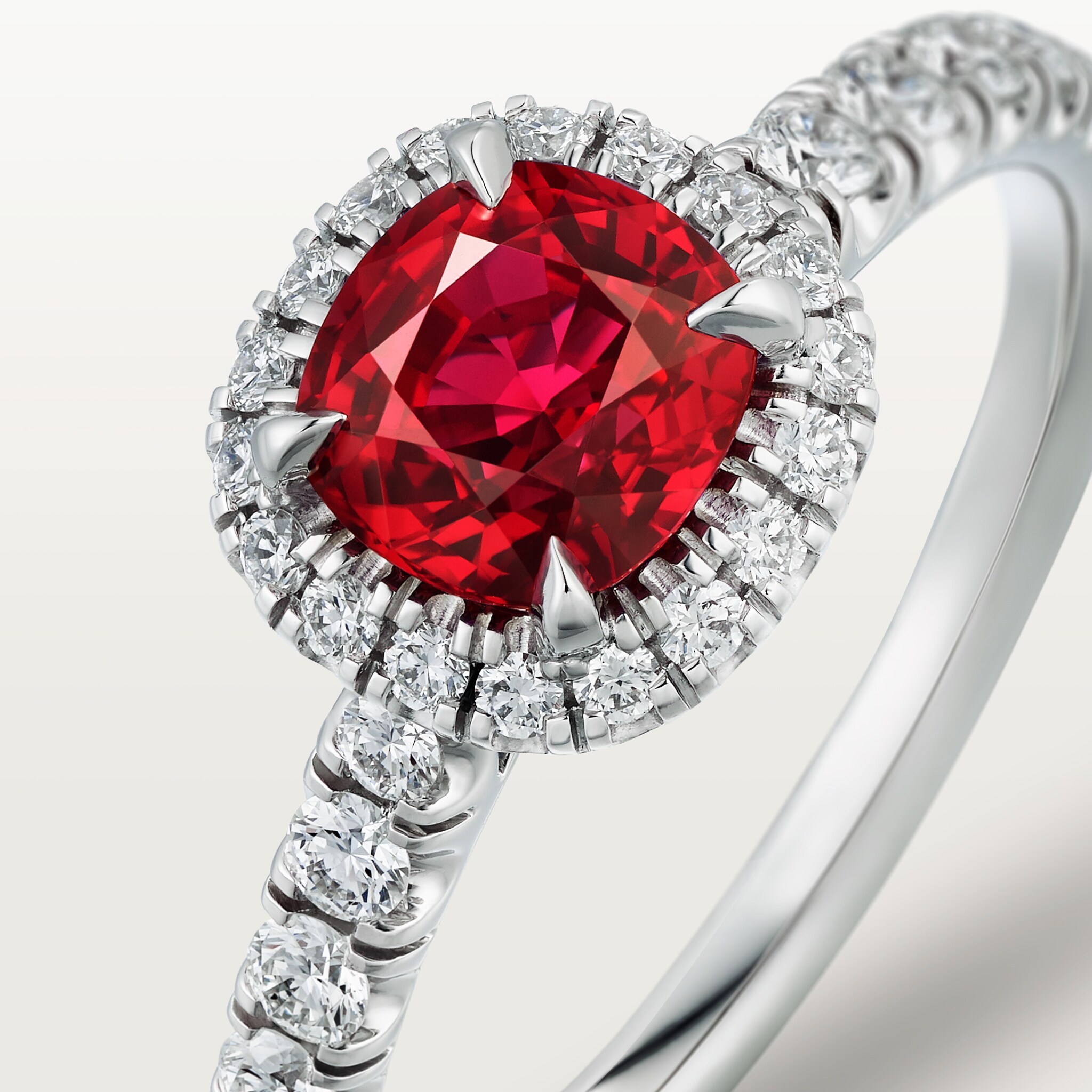 Cartier Destinée solitaire, cushion-cut ruby, paved