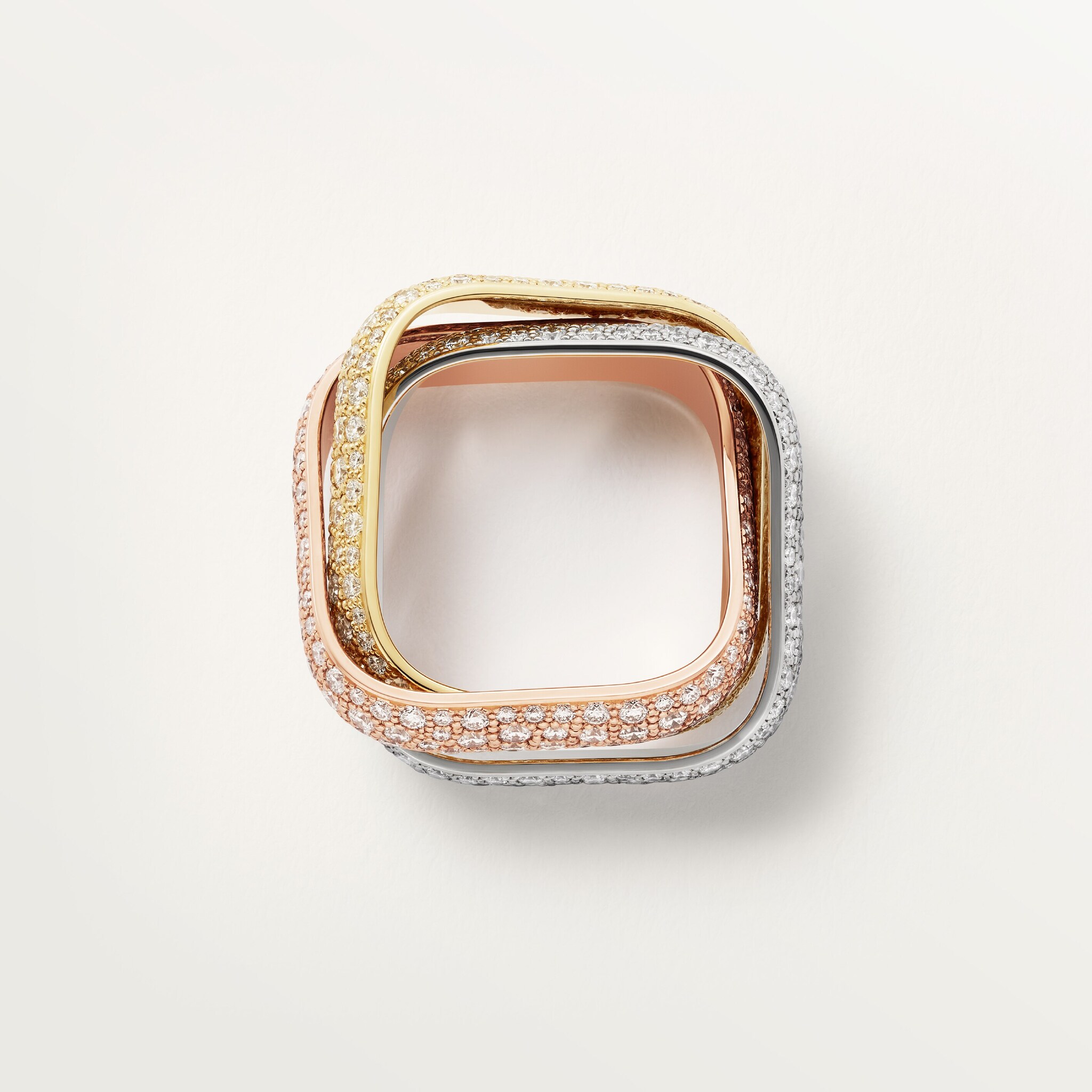 Trinity ring, cushion-shaped, large model, paved