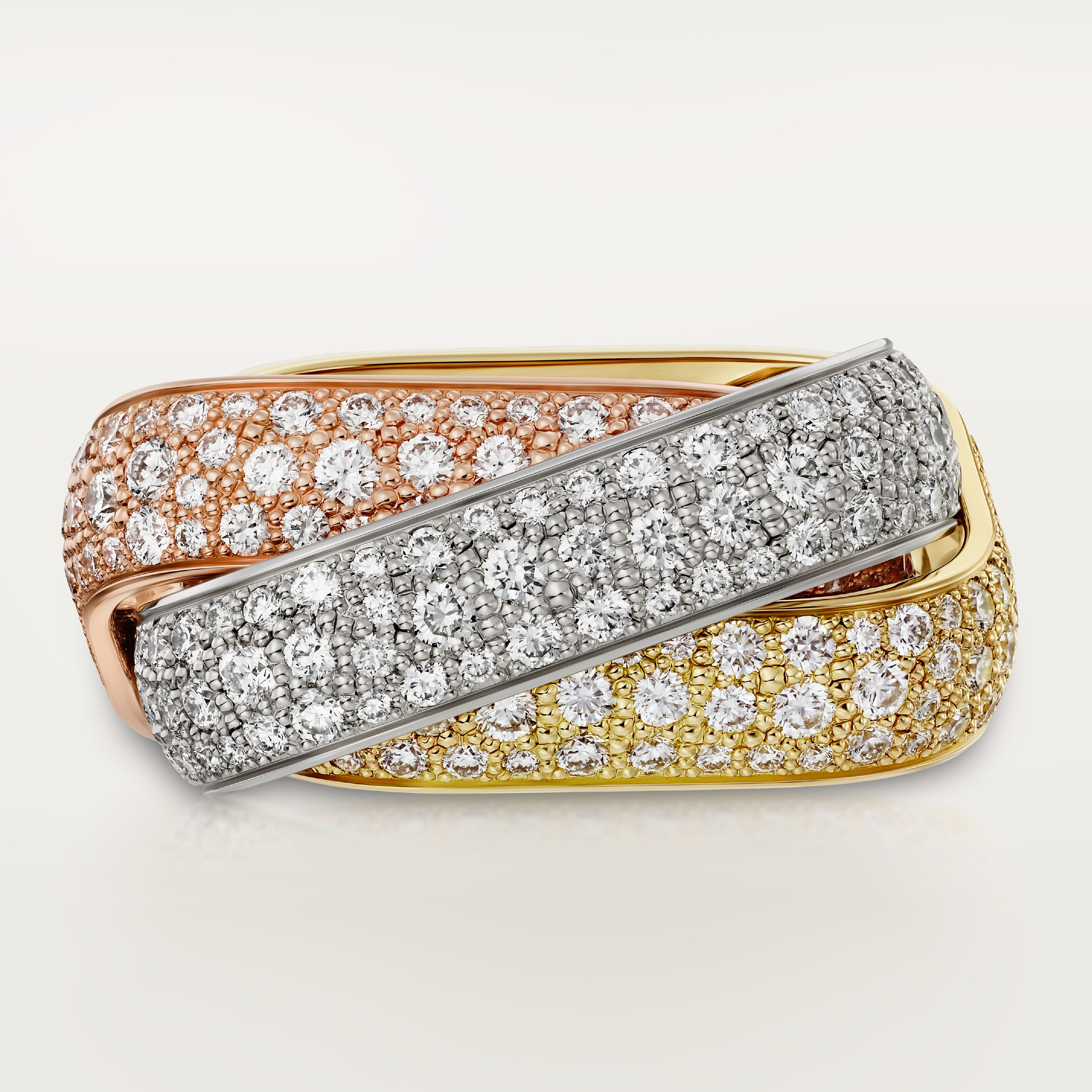 Trinity ring, cushion-shaped, large model, paved