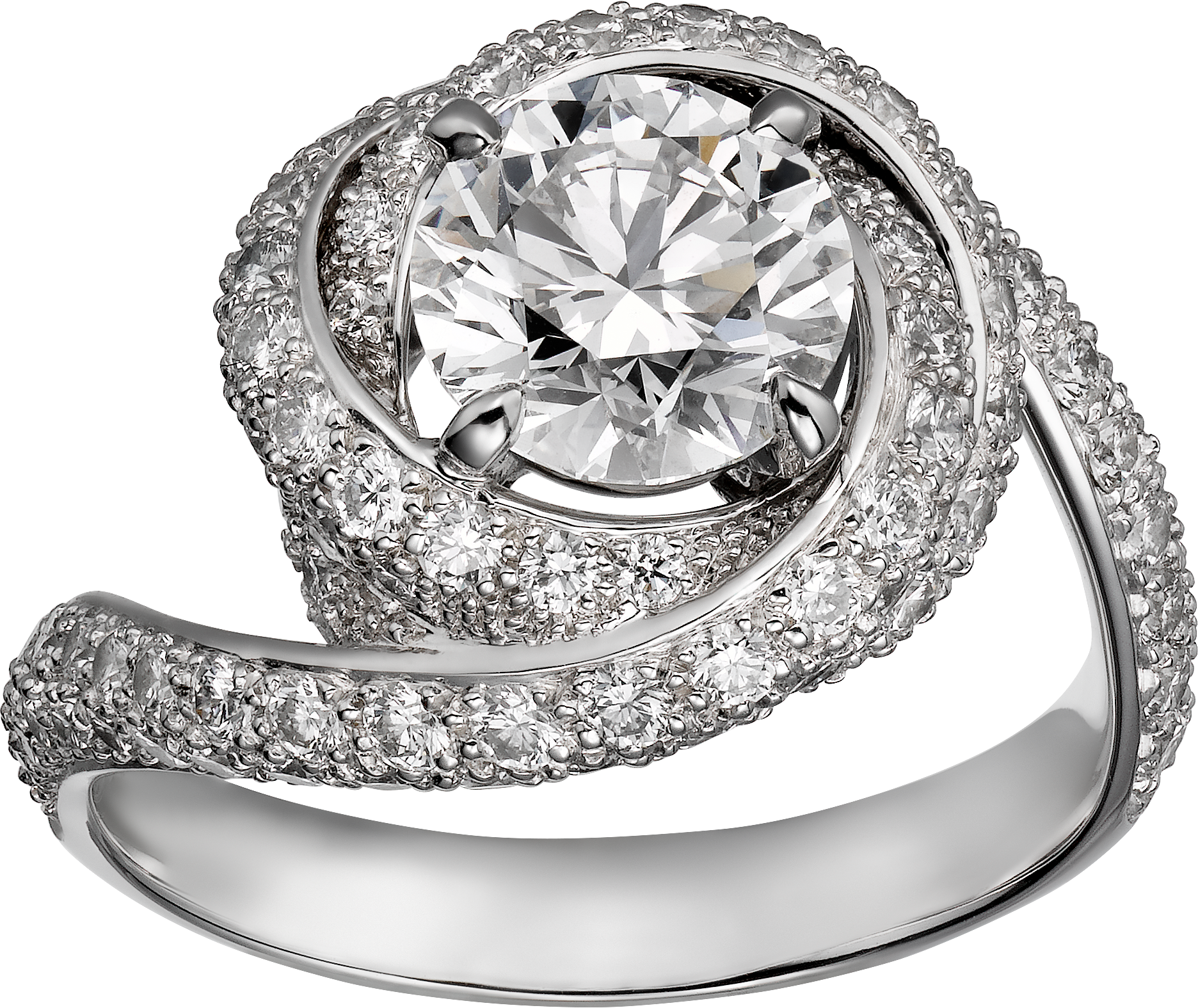 Trinity Ruban solitaire, brilliant-cut diamond, paved