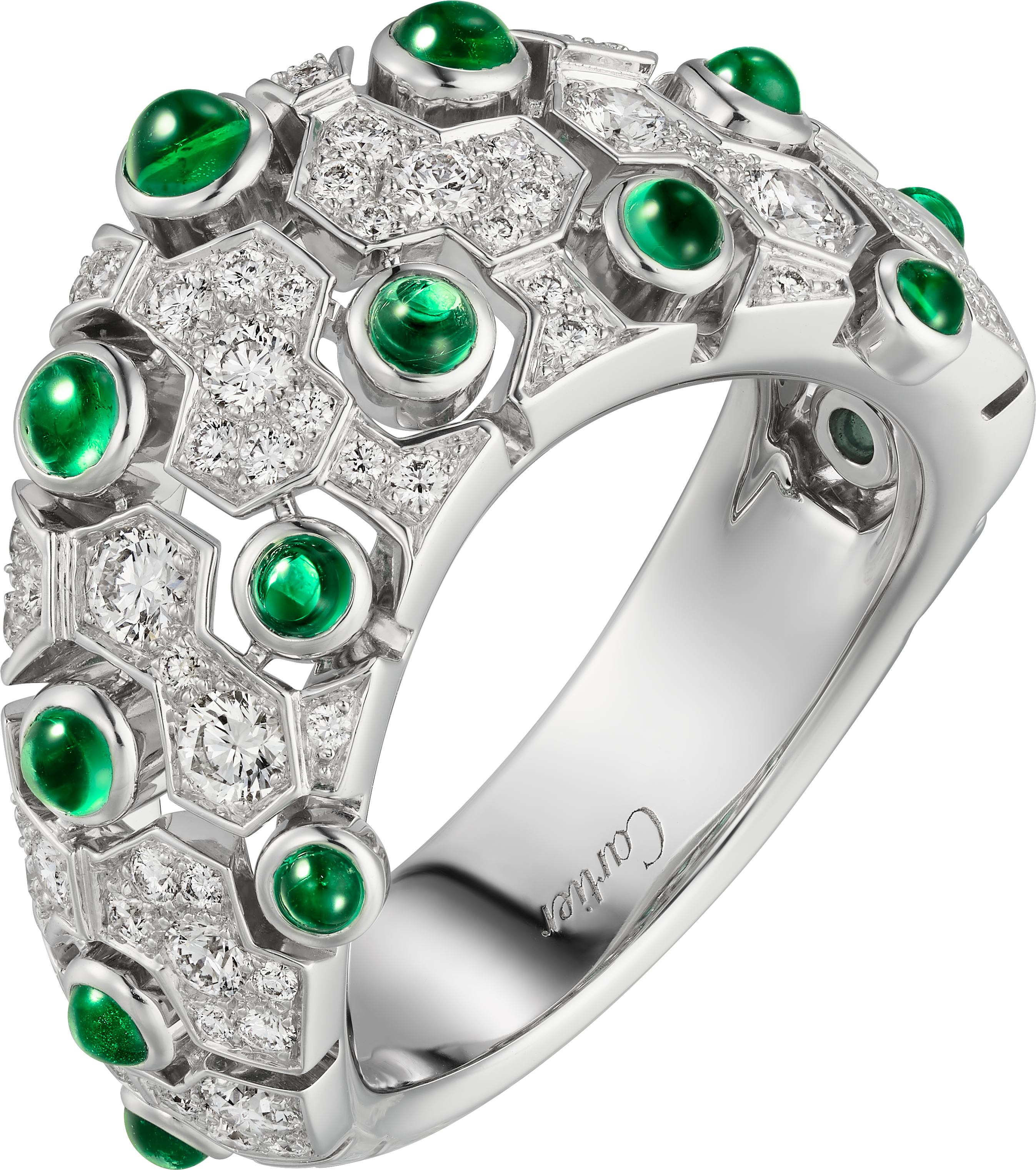 Le Voyage Recommencé ring, emerald, paved